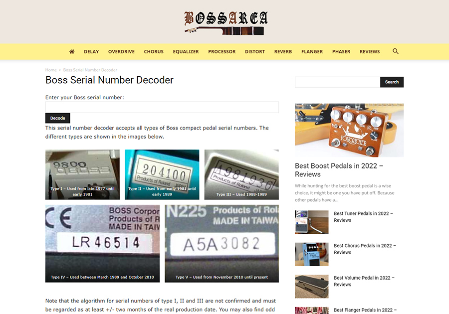 【備忘録】BOSS シリアル番号 解読サイト | artless